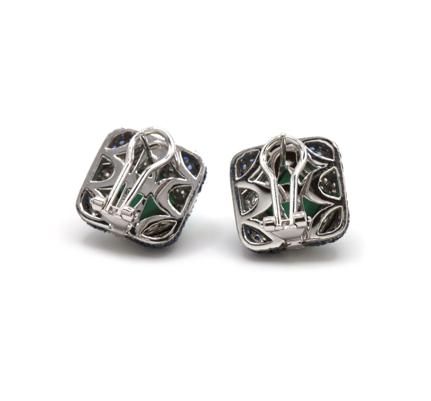 Turquoise Square Cut Sapphire Diamond Pave Platinum Omega Backing ...